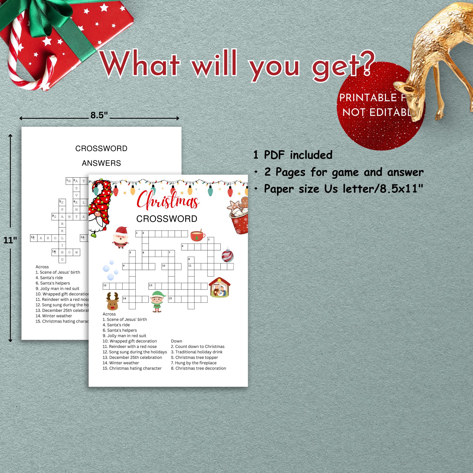 Christmas Crossword Puzzle, Christmas Games Kids, Family Christmas ...
