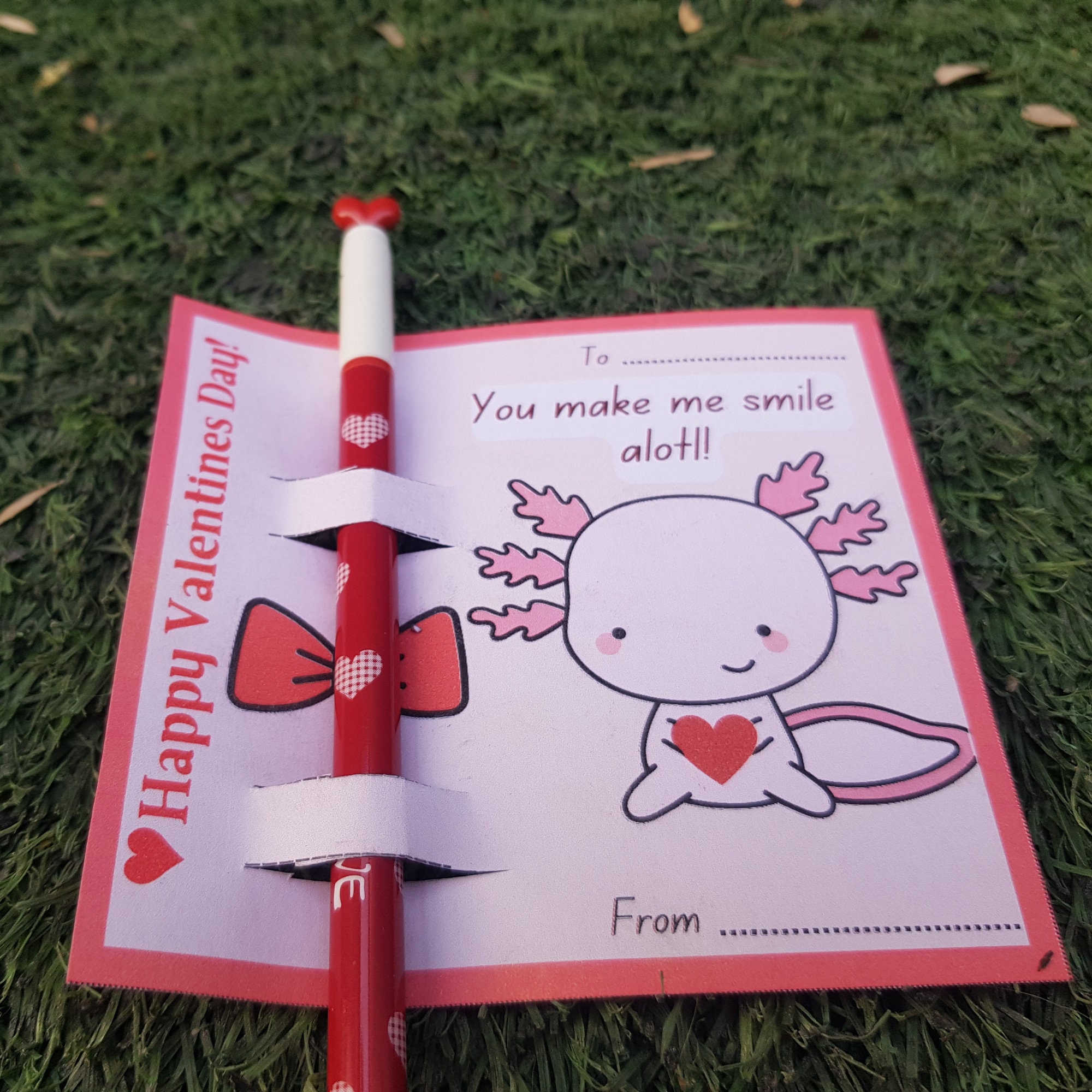 Axolotl Valentines Exchange Cards, Pencil Valentines Cards, Printable ...
