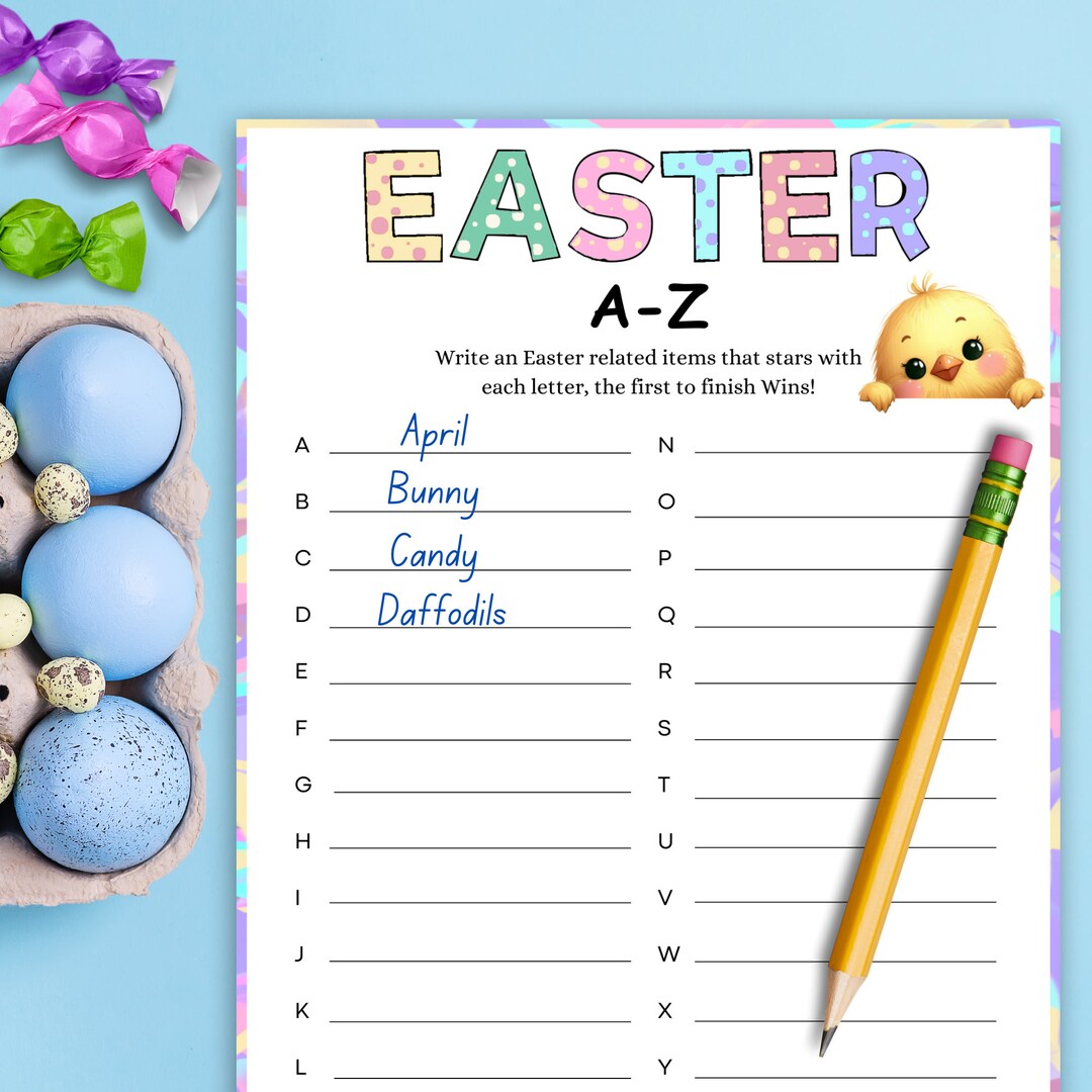 Easter A to Z Word Game, Printable Easter Games, Easter Trivia, Kid ...