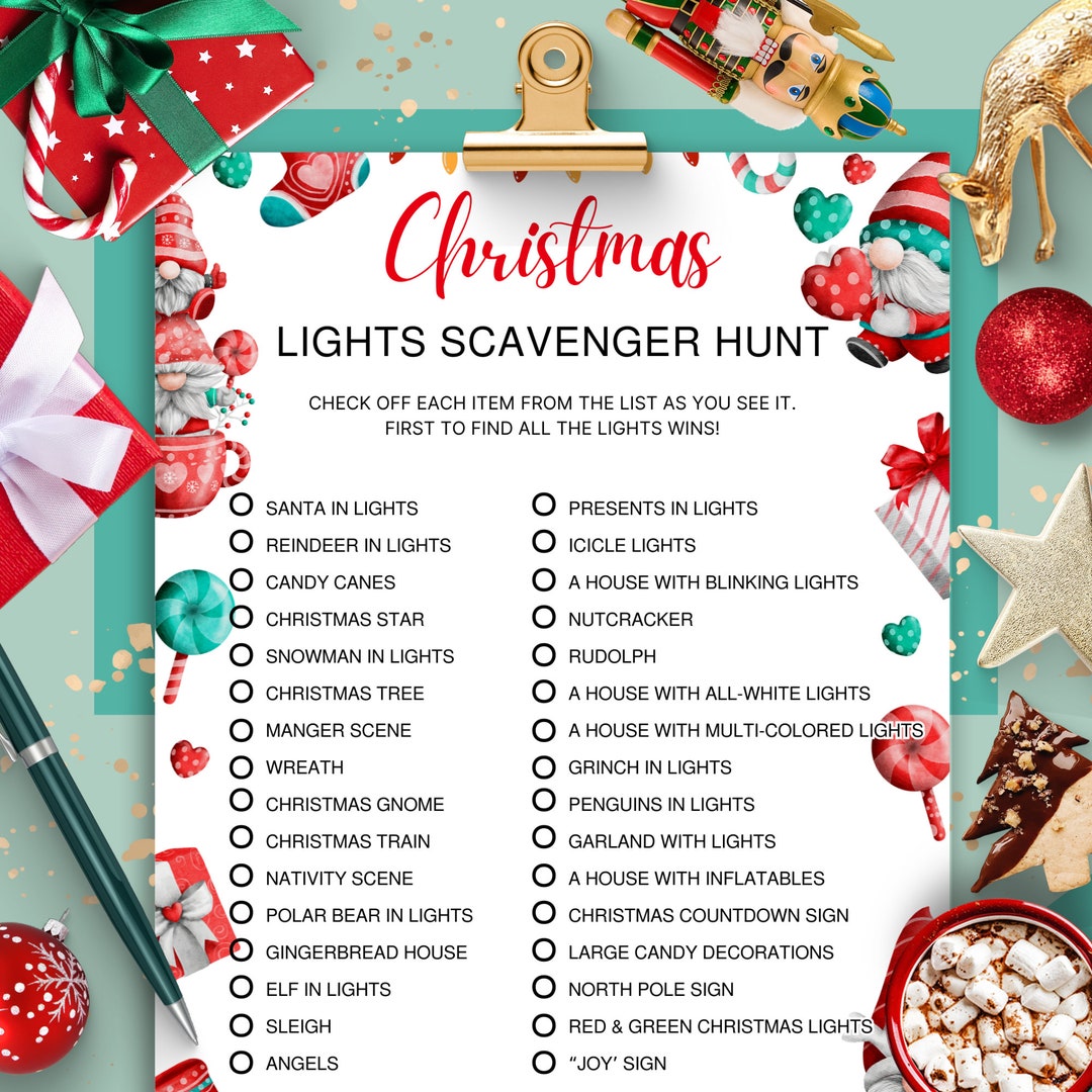 Christmas Lights Scavenger Hunt, Kids Christmas Games, Printable ...