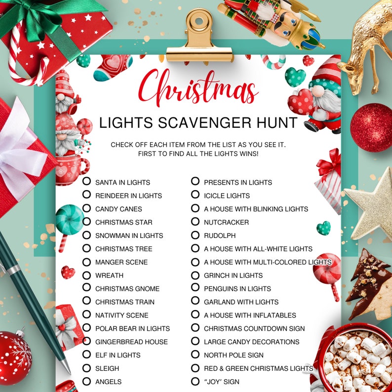 Christmas Lights Scavenger Hunt, Kids Christmas Games, Printable ...