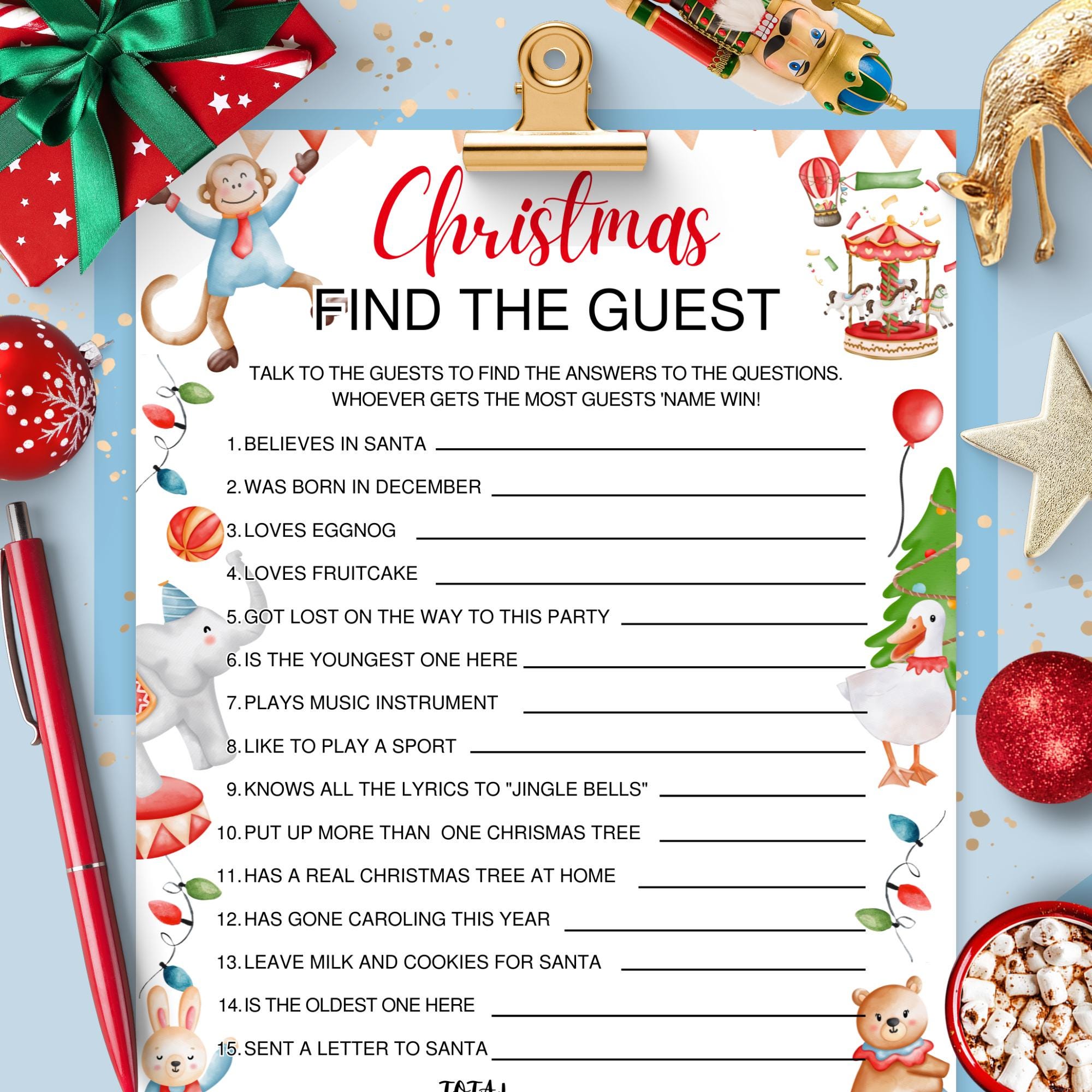 Christmas Find the Guest Game, Fun Christmas Game Groups, Adults ...
