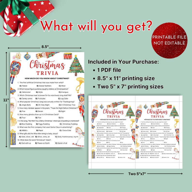 Christmas Trivia Game Printable, Trivia Quiz With Answer, Family ...