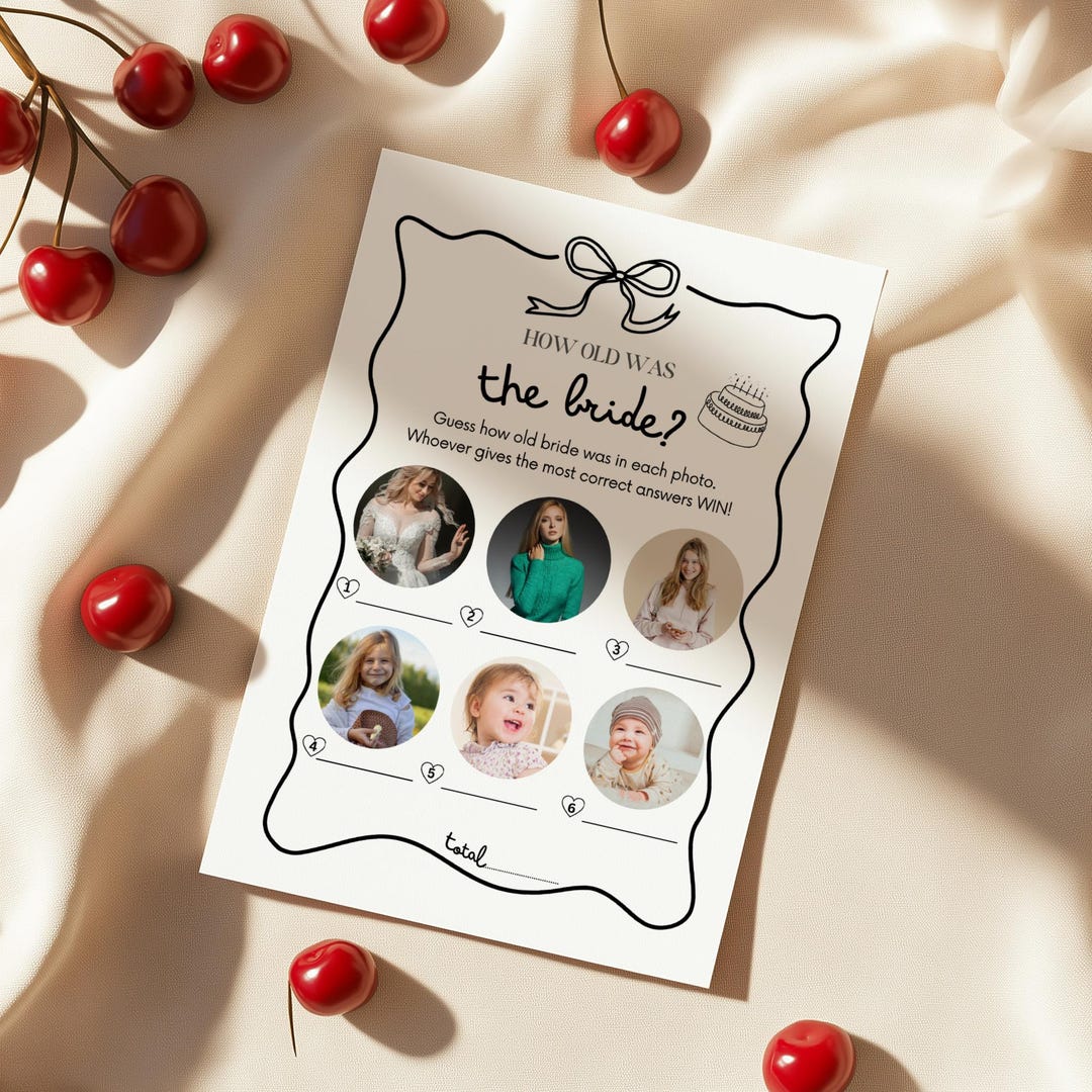 How Old Was the Bride Game, Bow Bridal Shower Games Template ...