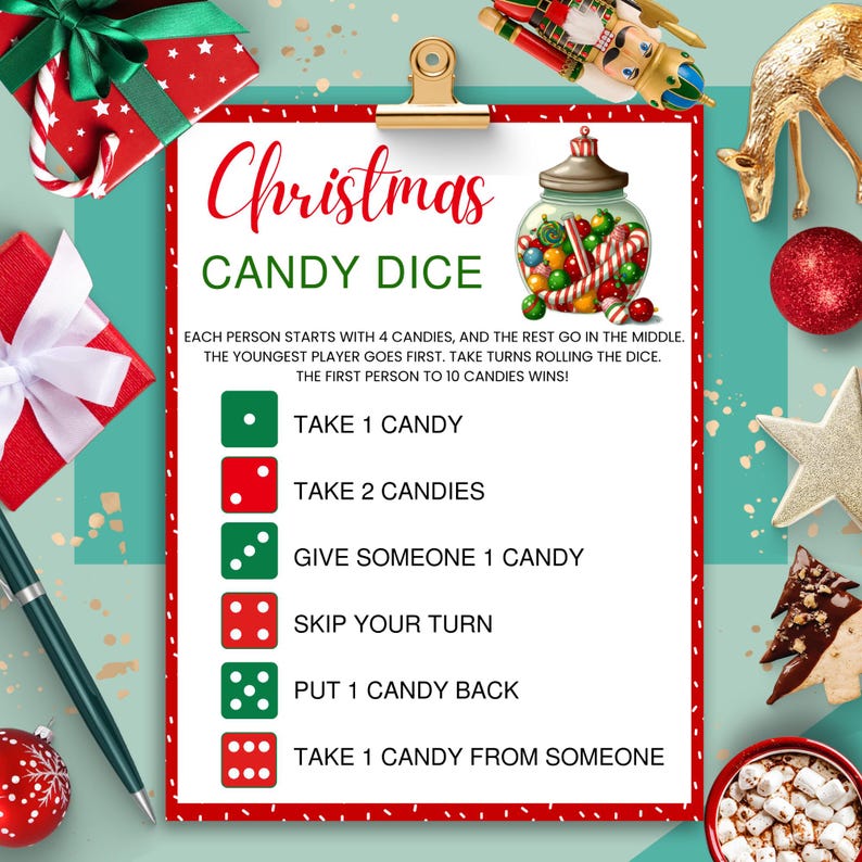 Candy Dice Game, Christmas Dice Games Rules, Christmas Candy Game, Kids ...