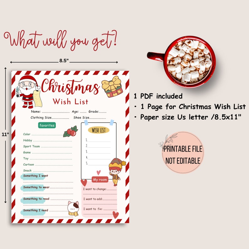 Christmas Wish List Template, Kids Christmas Gift List Printable, My ...