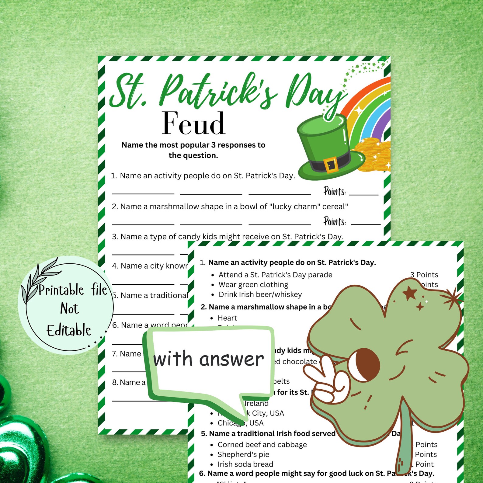 St Patrick's Day Survey Questions Game, Printable St Patrick's Day ...