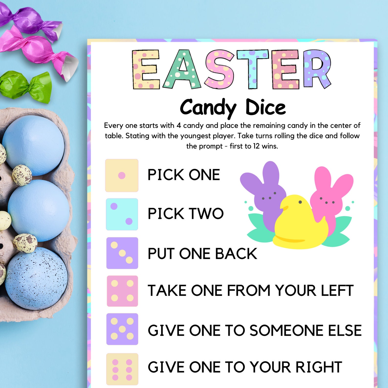 Easter Candy Dice Game, Kids Trivia Game, Easter Trivia, Printable ...