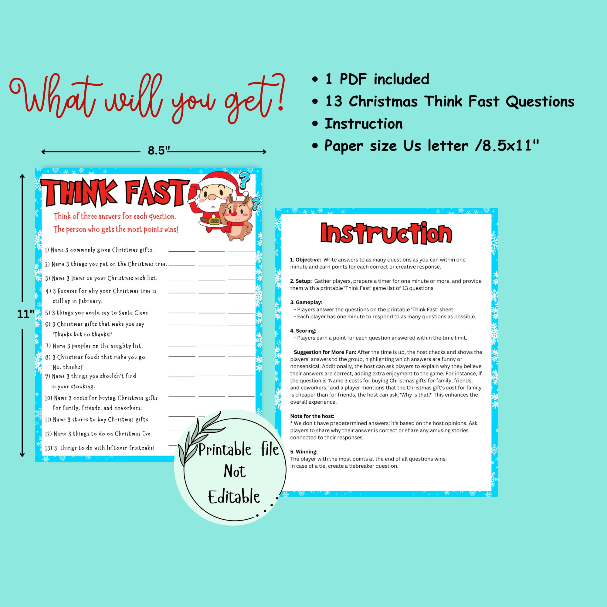 Think Fast Christmas Game, Christmas Trivia Game, Christmas Adult ...
