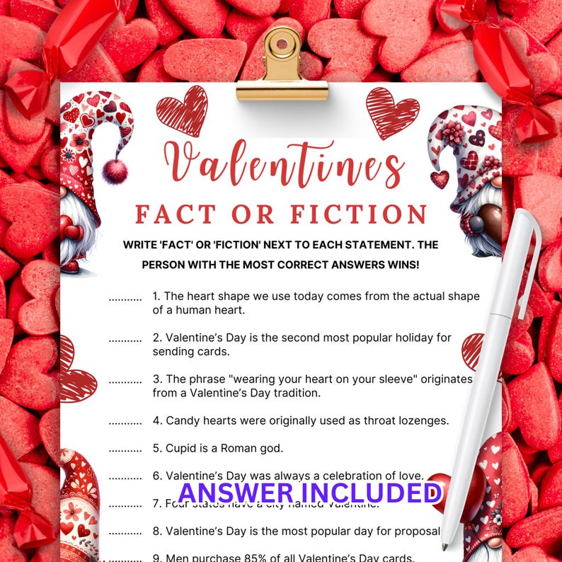 Valentines Fact or Fiction Game, Valentines Day Games Adults, Kids ...