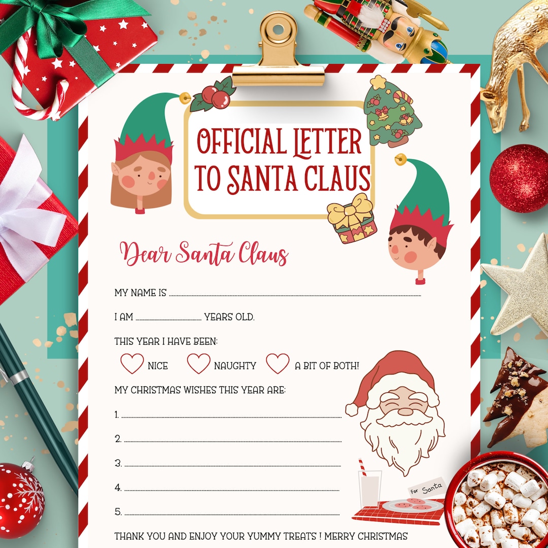 Christmas Letter to Santa, Printable Christmas Wish List, Dear Santa ...