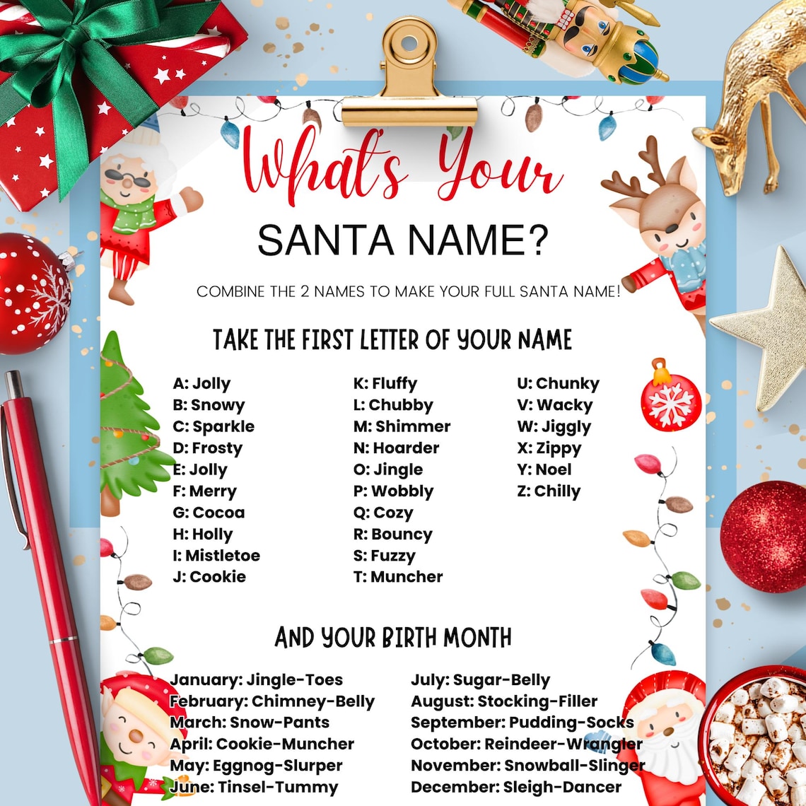 What's Your Santa Name Game, Fun Christmas Games Groups, Adults ...