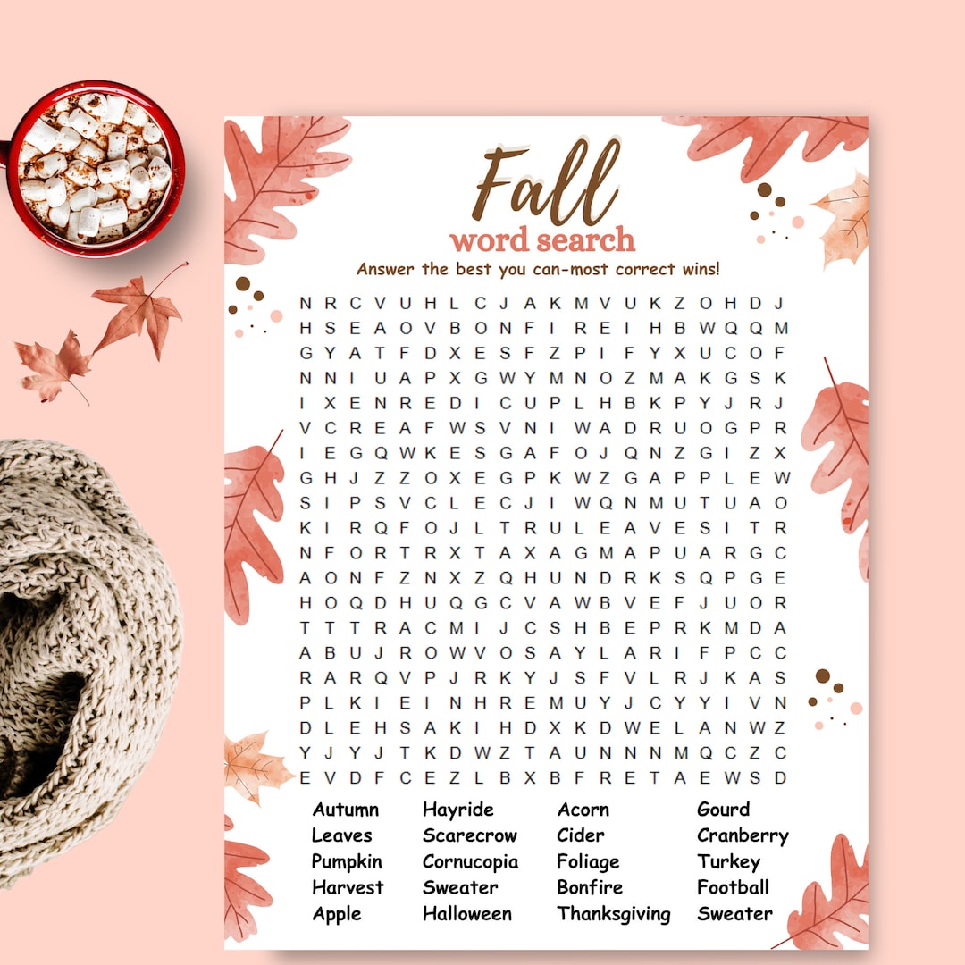 Fall Word Search Printable Autumn Puzzles Games Fun Fall - Etsy