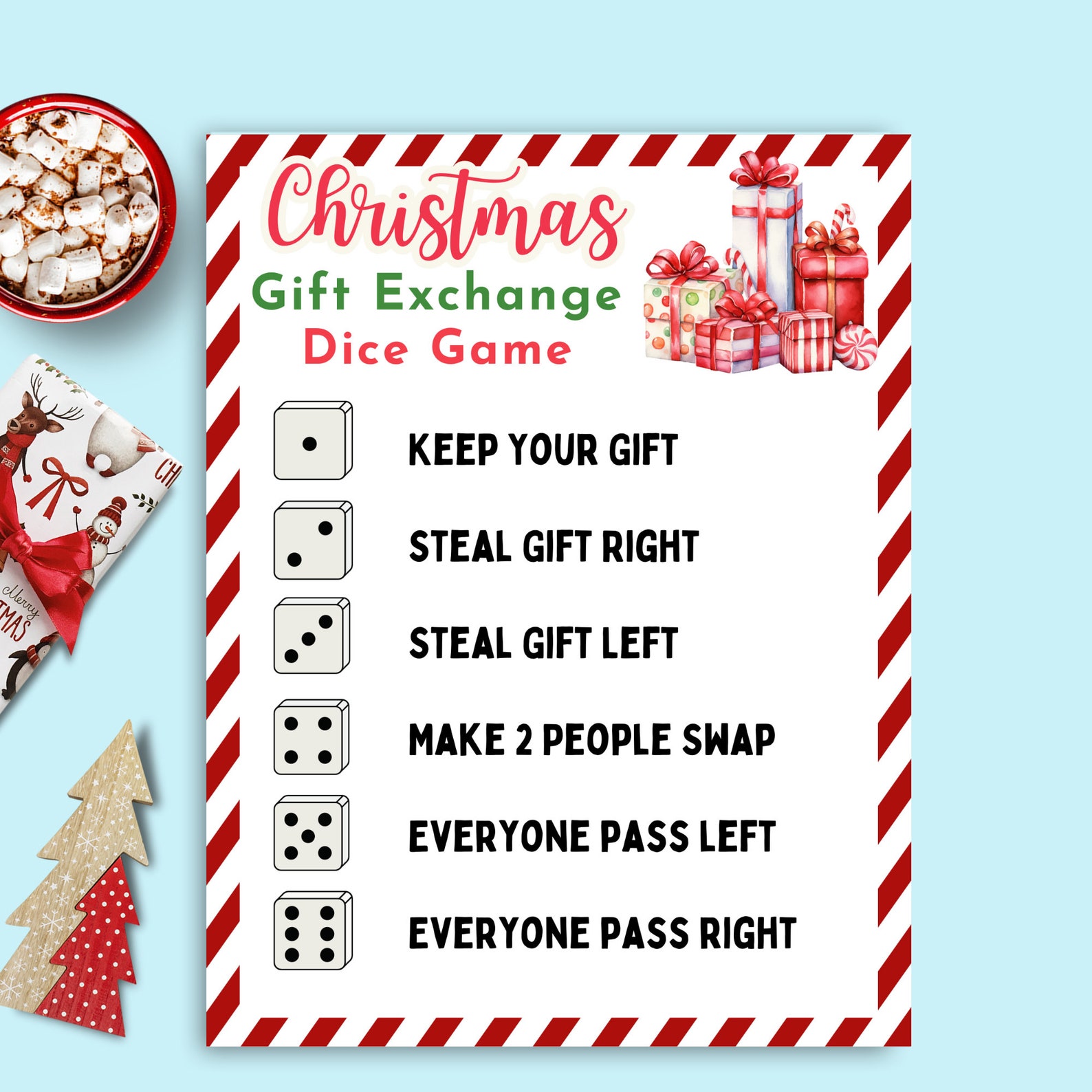 White Elephant Gift Game, Gift Exchange Rules & Dice Game, Christmas ...