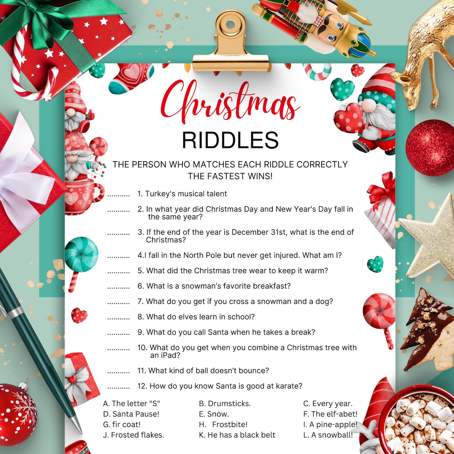 Christmas Joke Riddles Game, Christmas Trivia Questions & Answers, Kids ...