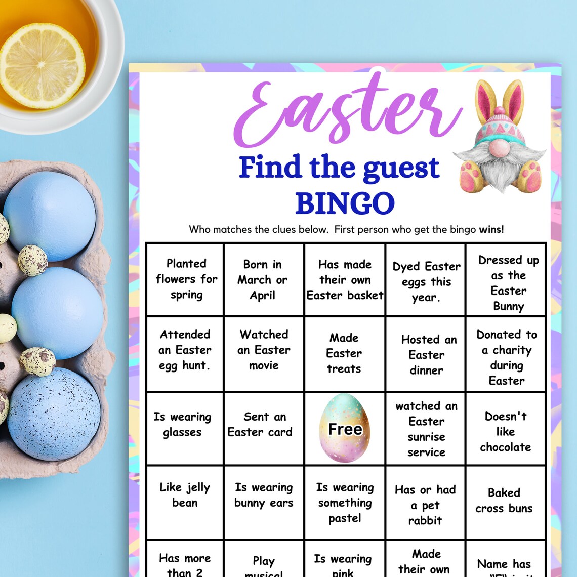 Easter Find the Guest Bingo Game, Easter Games for Adults, Family ...