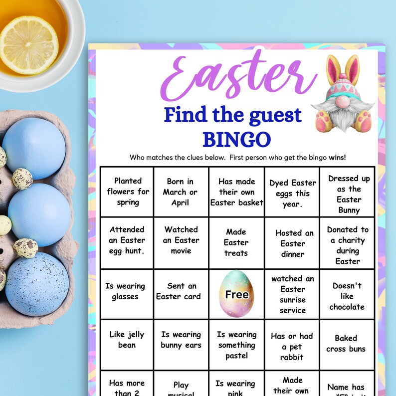 Easter Find the Guest Bingo Game, Easter Games for Adults, Family ...