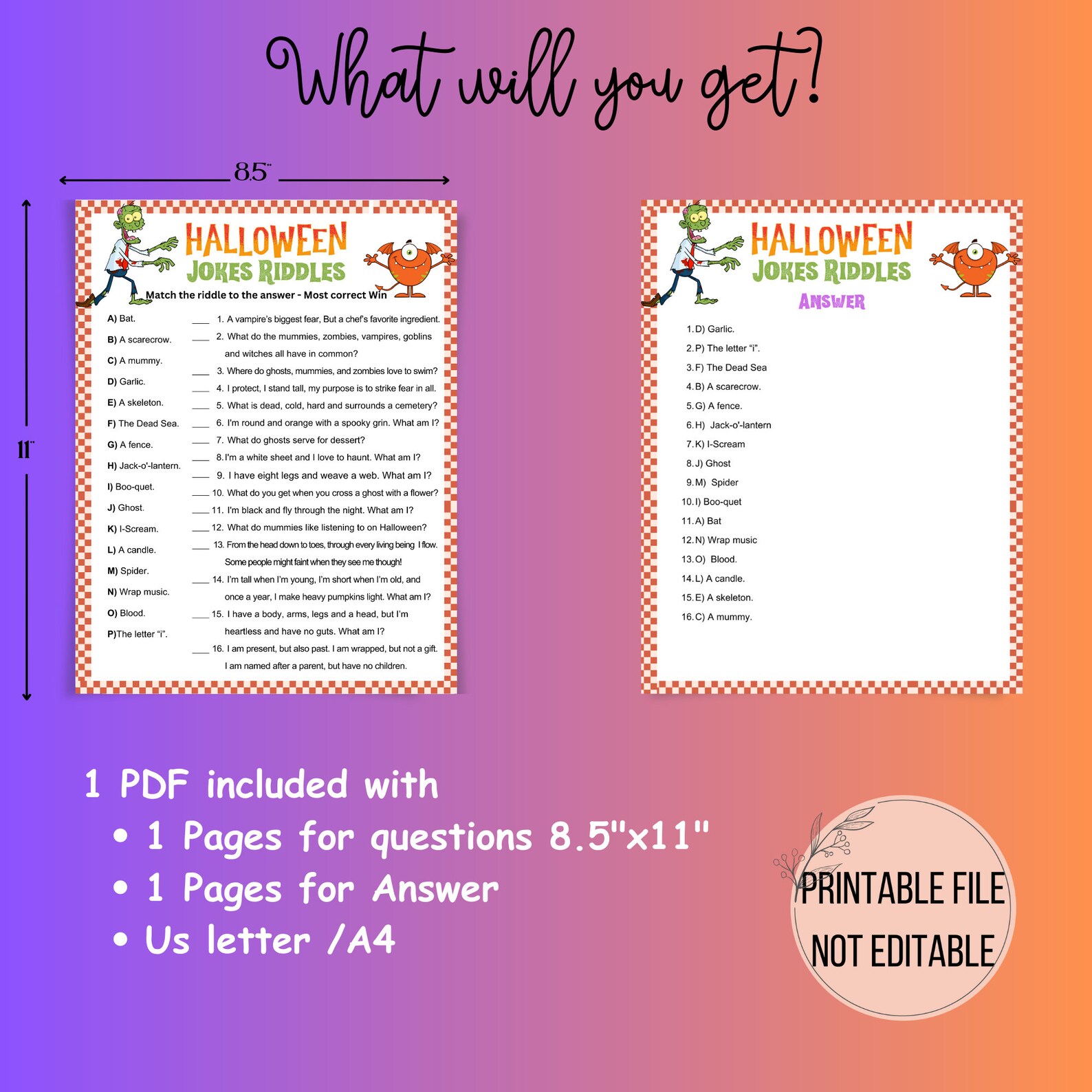 Halloween Riddles Game for Kids, Printable Halloween Party Game, Funny ...