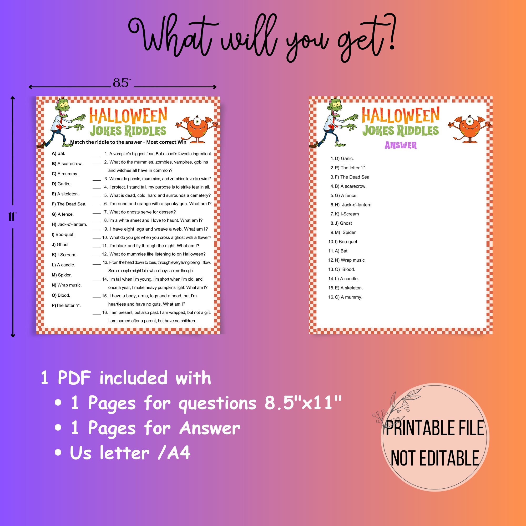 Halloween Riddles Game for Kids, Printable Halloween Party Game, Funny ...