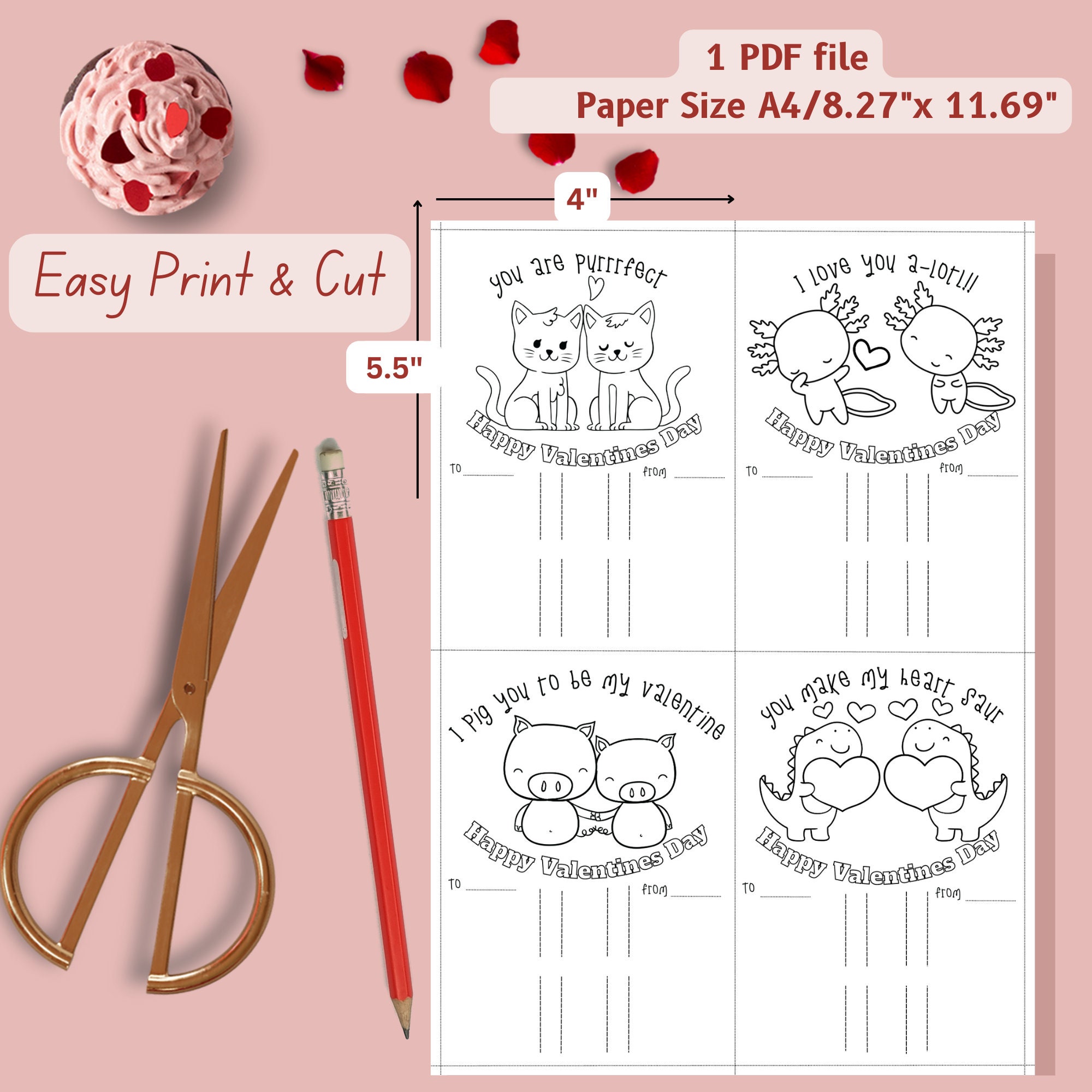 Animal Valentine Exchange Cards, Crayons Valentines Cards Coloring ...