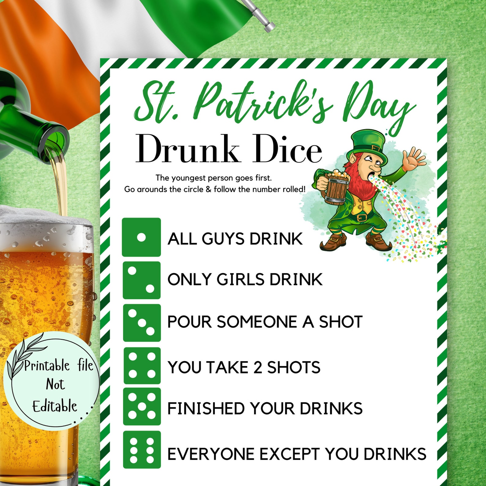 St Patrick's Day Drunk Dice Drinking Game, St Patrick's Day Games ...