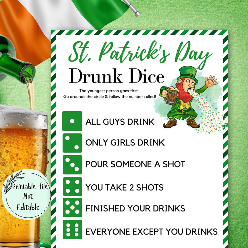 St Patrick's Day Drunk Dice Drinking Game, St Patrick's Day Games ...