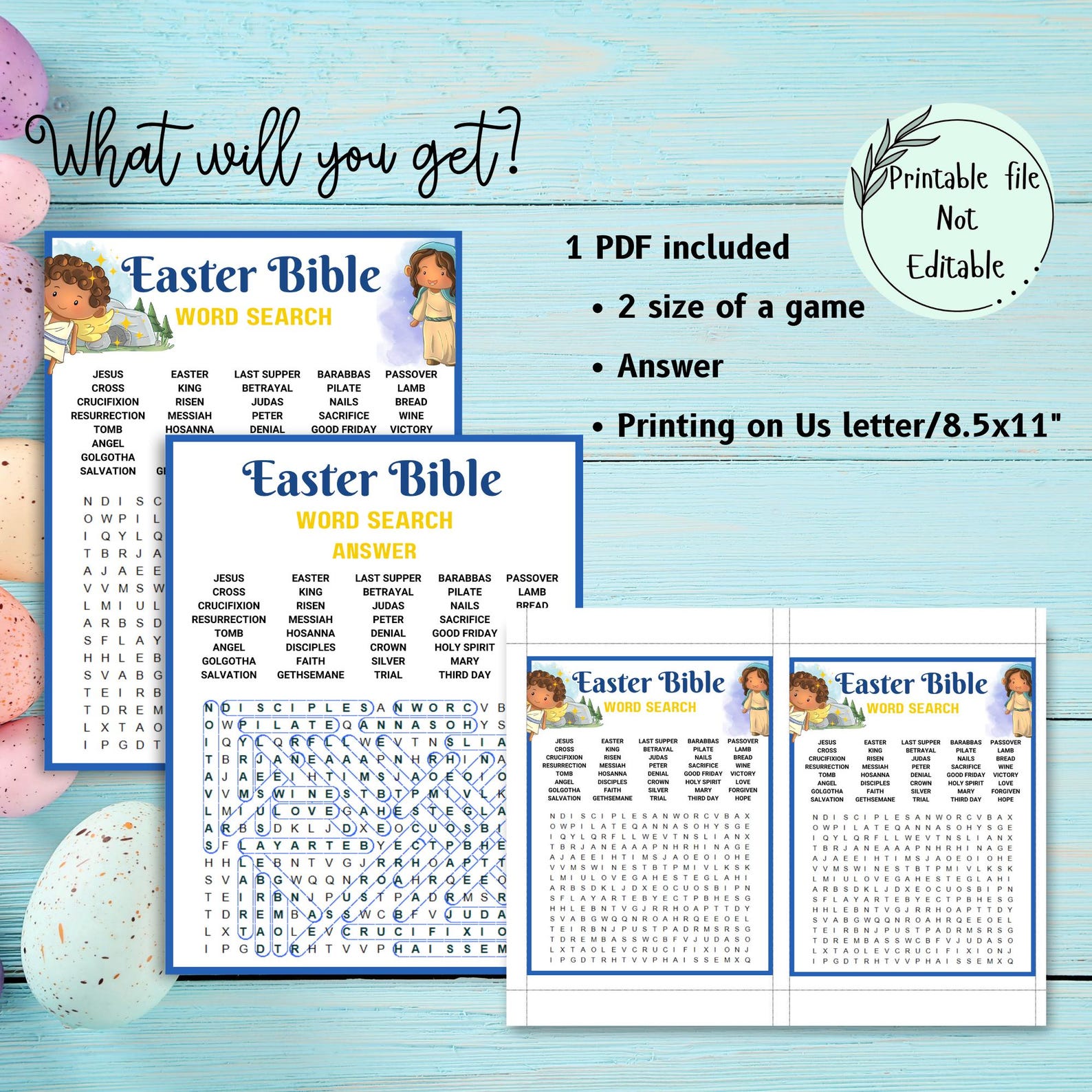 Easter Word Search Puzzle, Printable Easter Games Church, Christian ...
