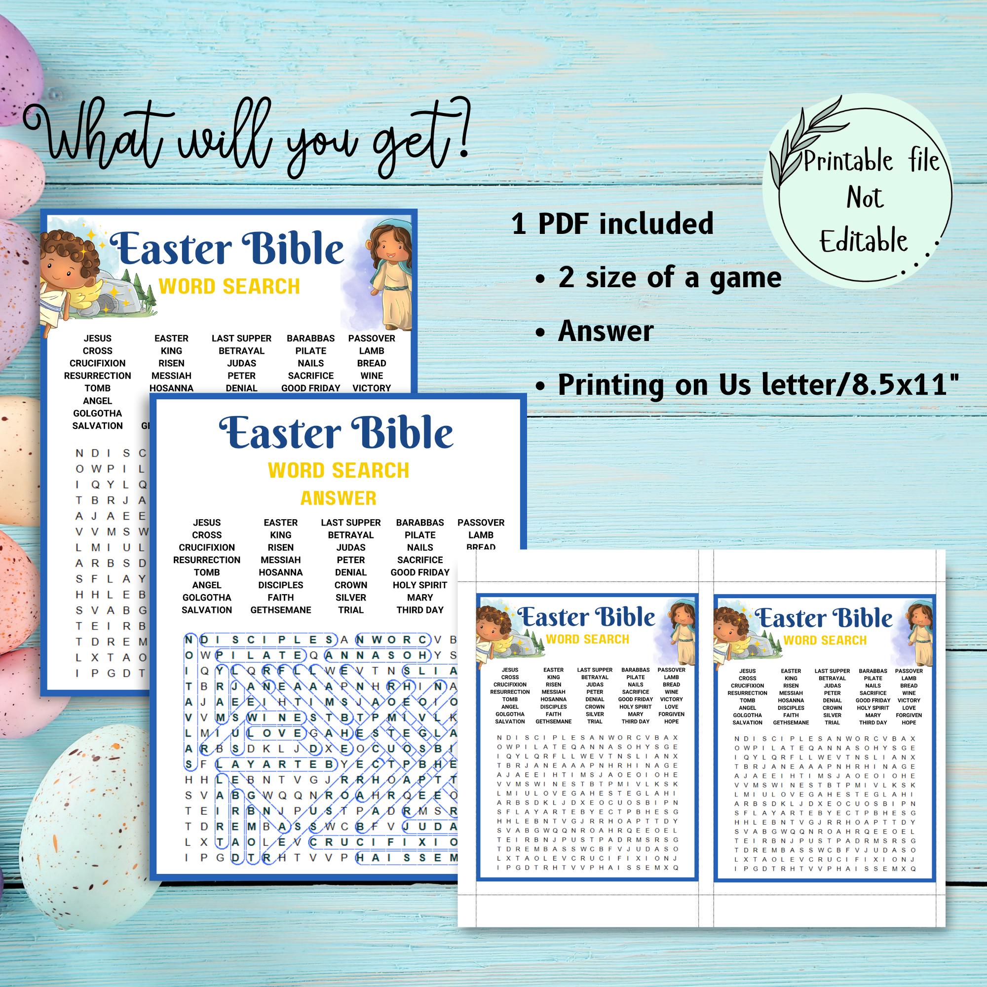 Easter Word Search Puzzle, Printable Easter Games Church, Christian ...