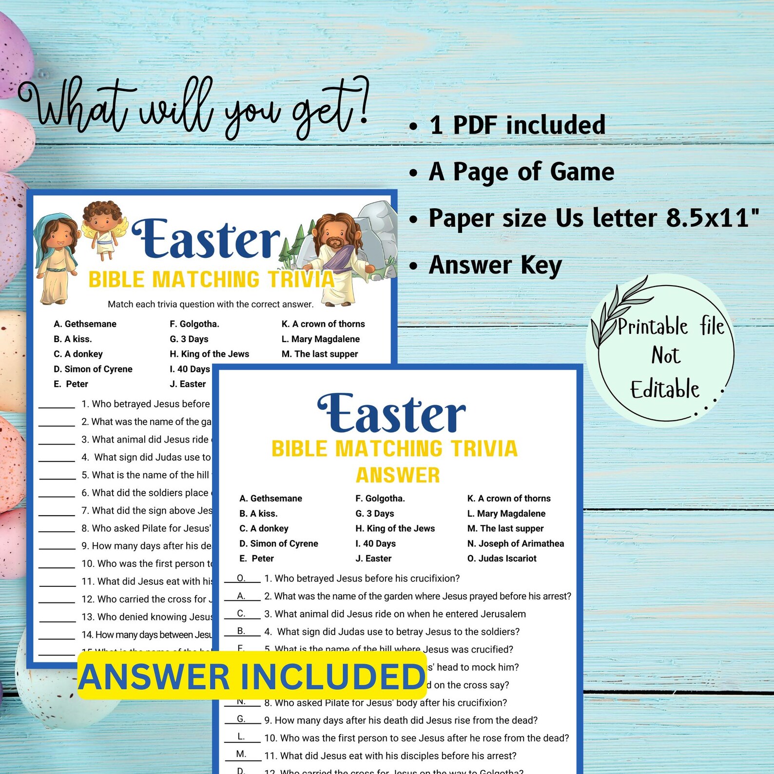 Easter Bible Matching Game, Printable Easter Games Church, Christian ...