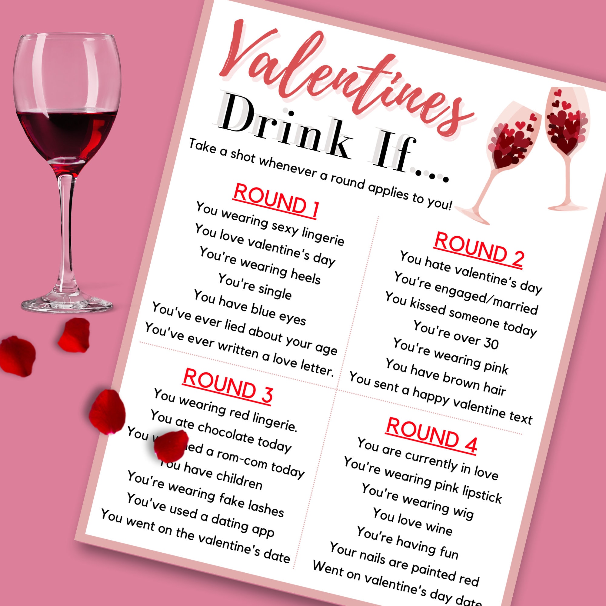 Galantine's Day Drink If Game, Printable Valentines Games Adults, Girls ...