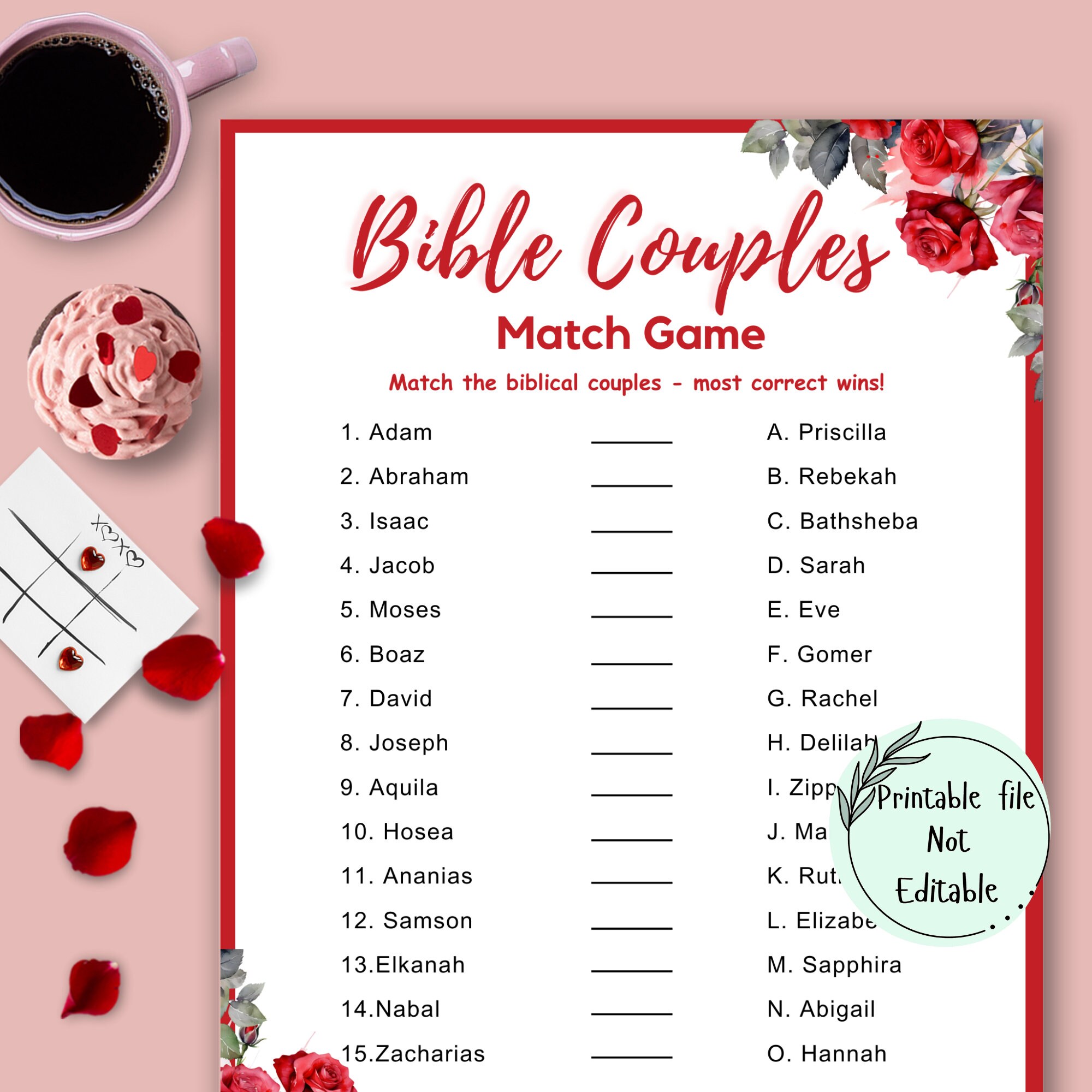 Bible Couples Match Game, Valentines Games Church, Valentines Printable ...