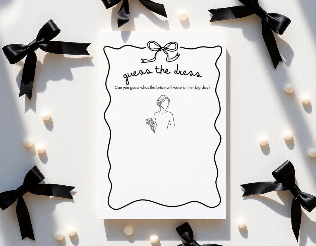 Guess the Dress Game, Bow Bridal Shower Games Template, Minimalist ...