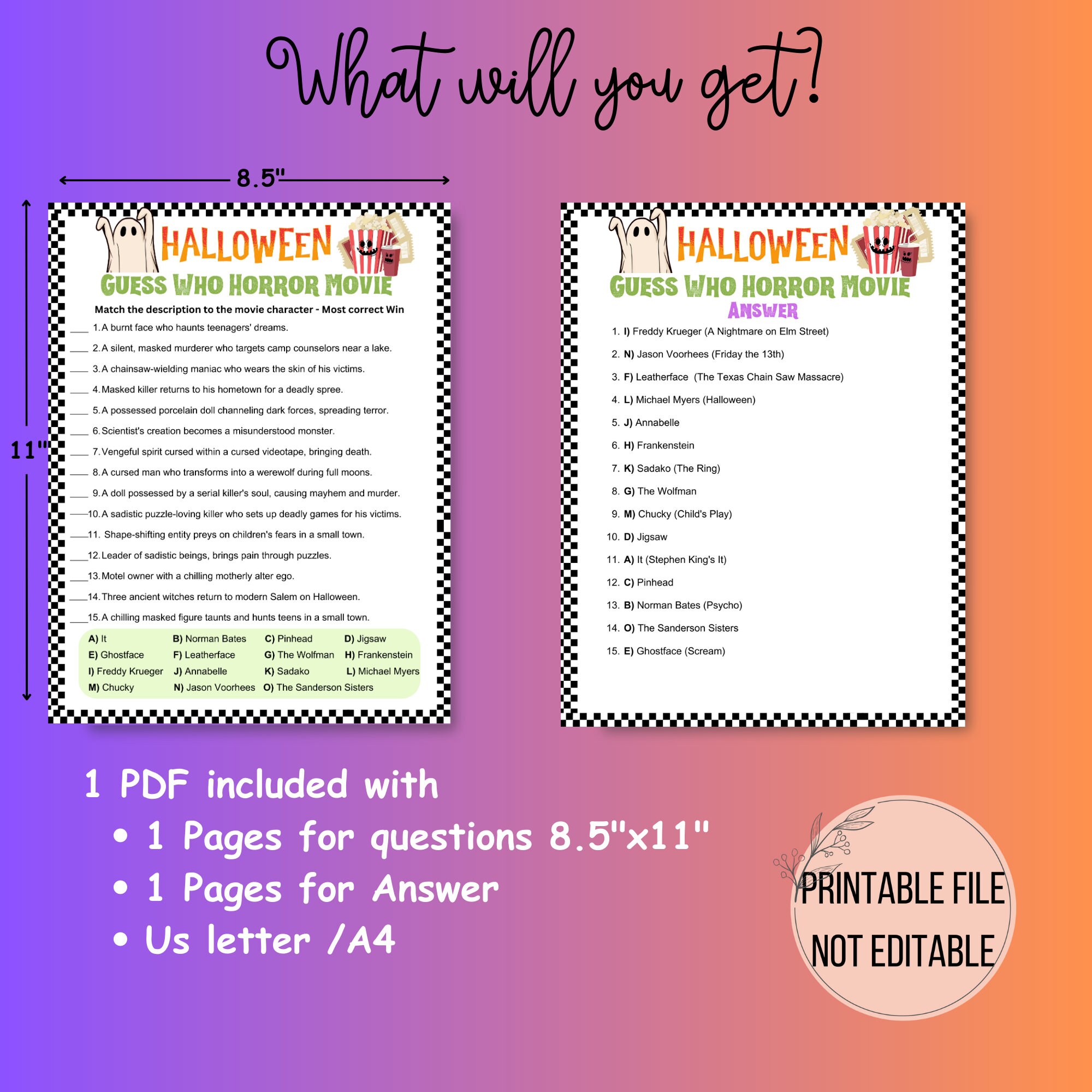 Halloween Horror Movie Trivia Game, Halloween Games Printable, Horror ...