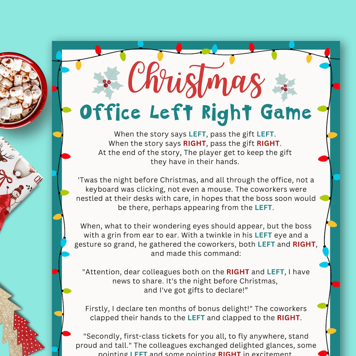 Left Right Christmas Game, Funny Office Christmas Stories, Right Left ...