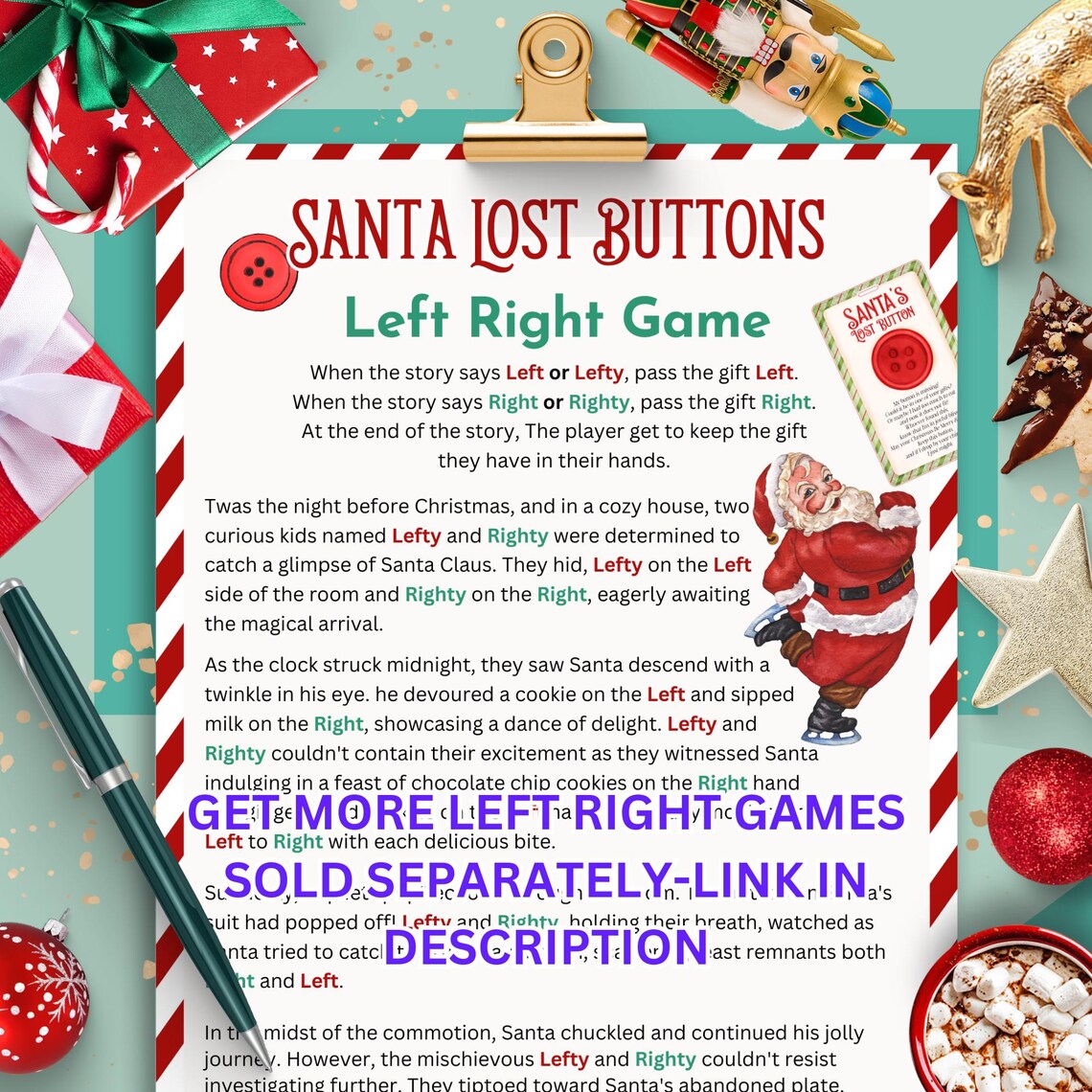 Left Right Across Christmas Game, Fun Christmas Eve Story, Gift ...