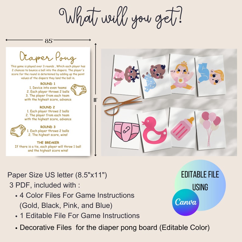 Diaper Pong Baby Shower Game, Diaper Pong Rules Printable, Diaper Pong ...