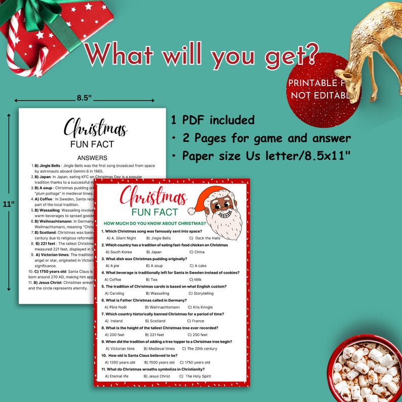 Christmas Fun Fact Game, Christmas Trivia Question, Christmas Games ...