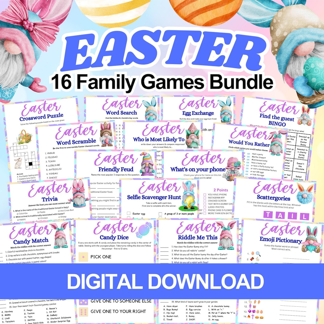 Easter Games Bundle, Easter Printable Games Adults, Easter Trivia Games ...