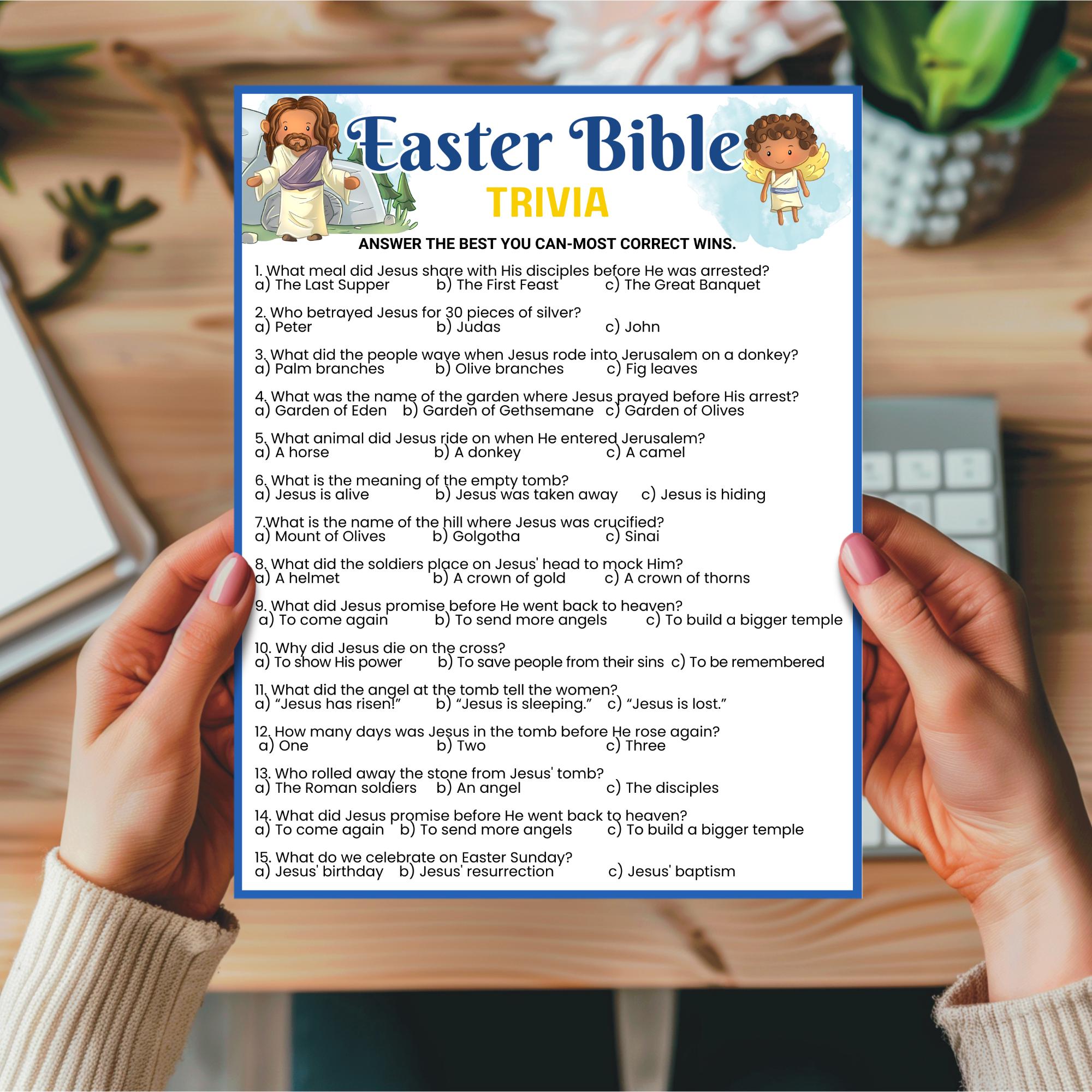 Easter Bible Trivia Game, Printable Easter Games Church, Christian Game ...