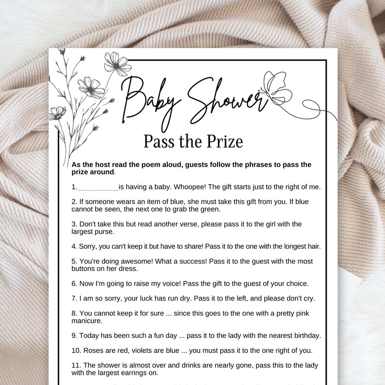 Pass the Prize, Baby Shower Games Printable, Minimalist Baby Shower ...