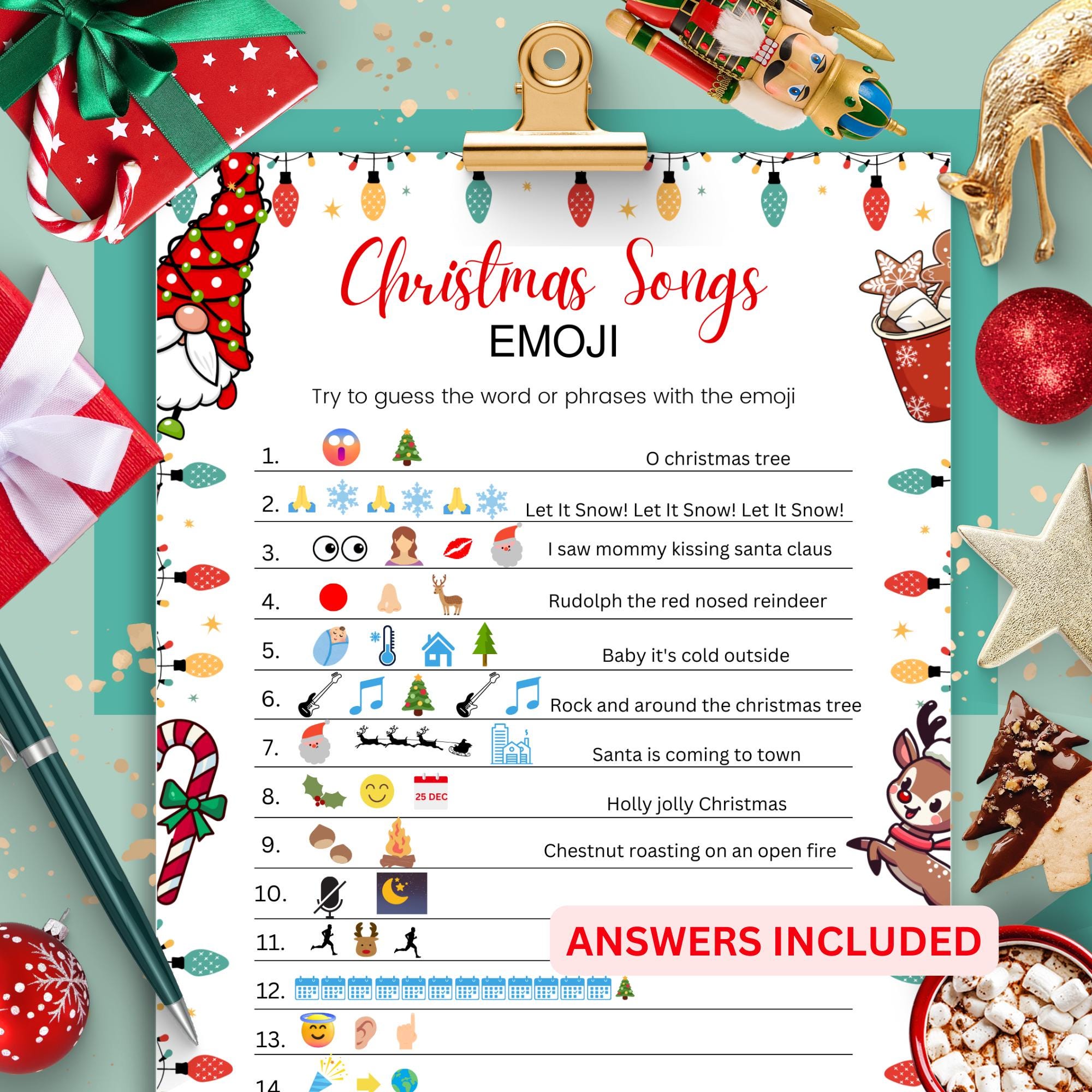 Christmas Song Emoji Game, Christmas Trivia Game Printable, Christmas ...