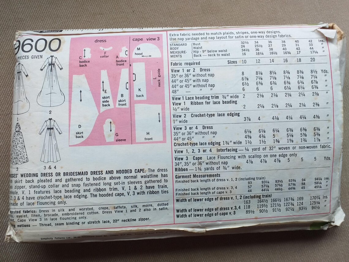 Simplicity 9600 70s Wedding/bridesmaid Dresses - Bust 34 - Etsy