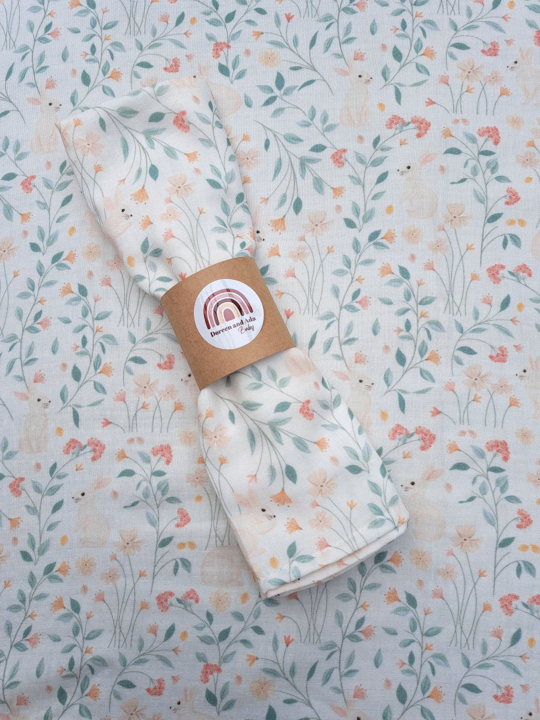 Baby Burp Cloth Floral Rabbit Muslin Square by Doreen and Ada - Etsy