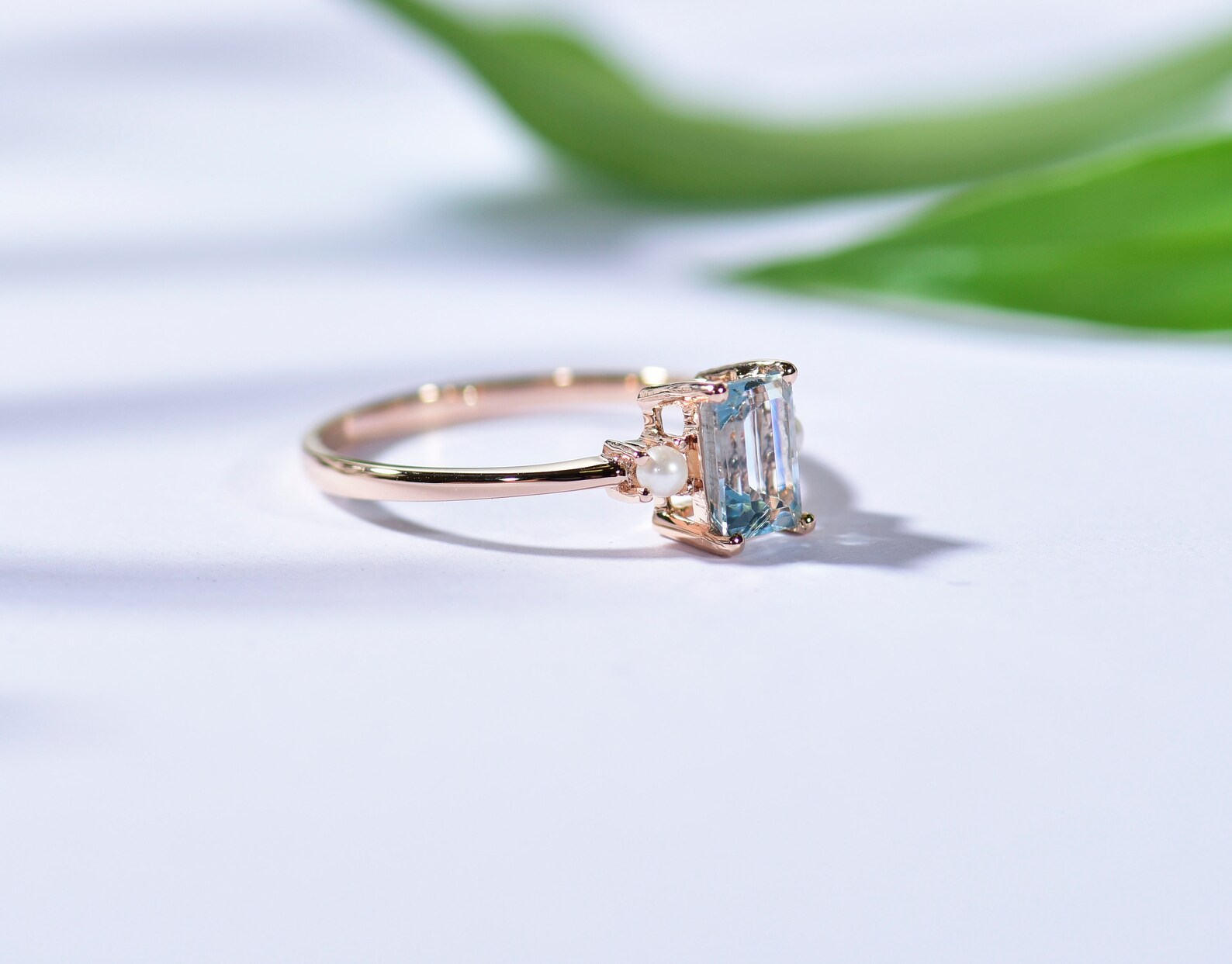 Emerald Cut Aquamarine Engagement Ring in 18k Gold With - Etsy