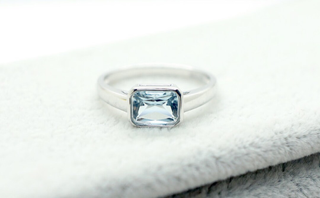 On Sale Asscher Cut Aquamarine Ring in Solid 18k White Gold - Etsy