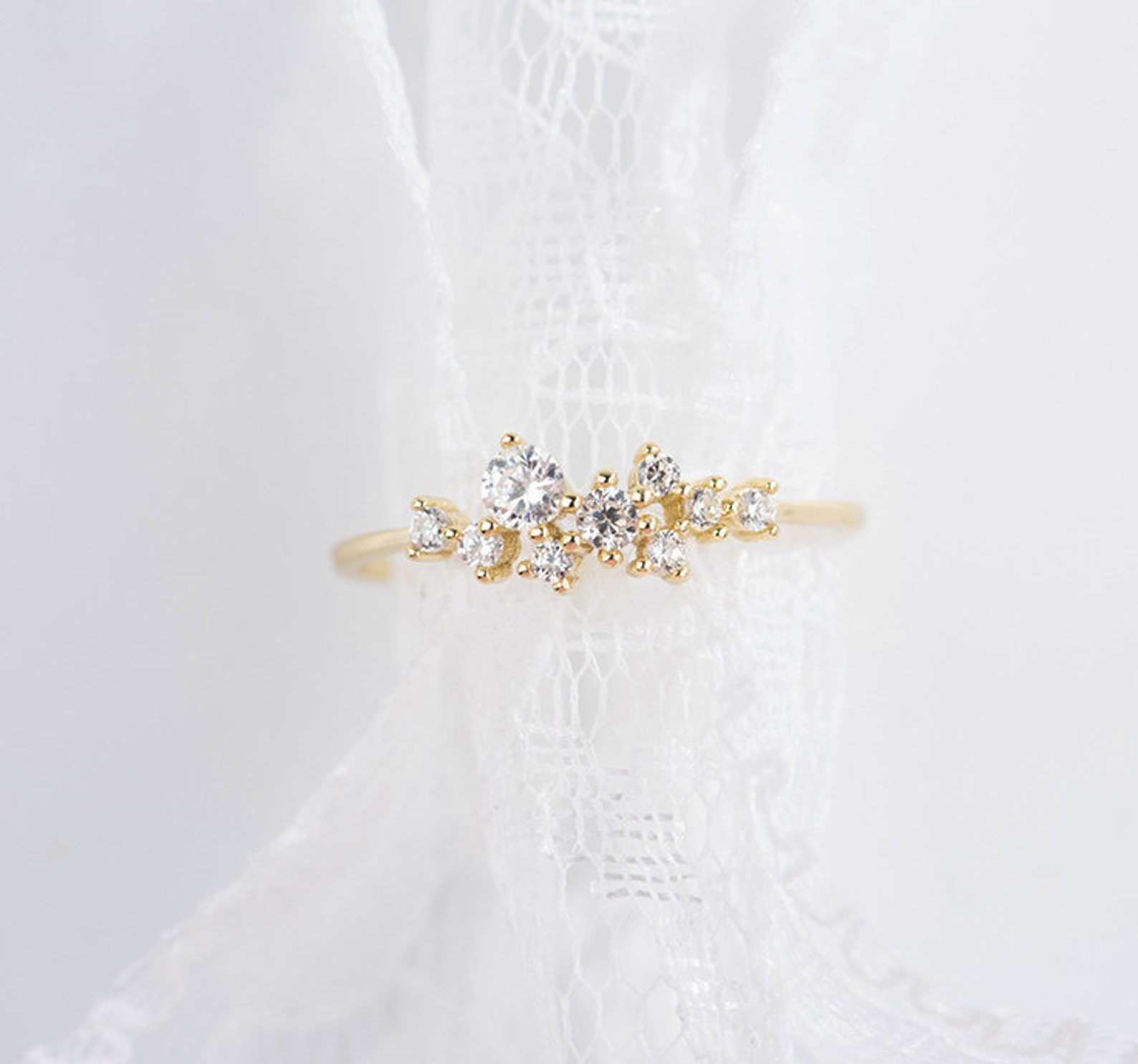 Delicate Cubic Zirconia Engagement Ring in 14k Solid Gold - Etsy Hong Kong