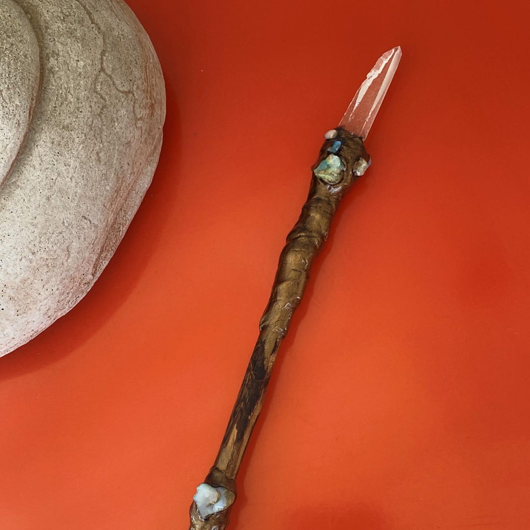 Lemurian Wooden Magic Wand With Crystal Point | Real Wood | Goth ...