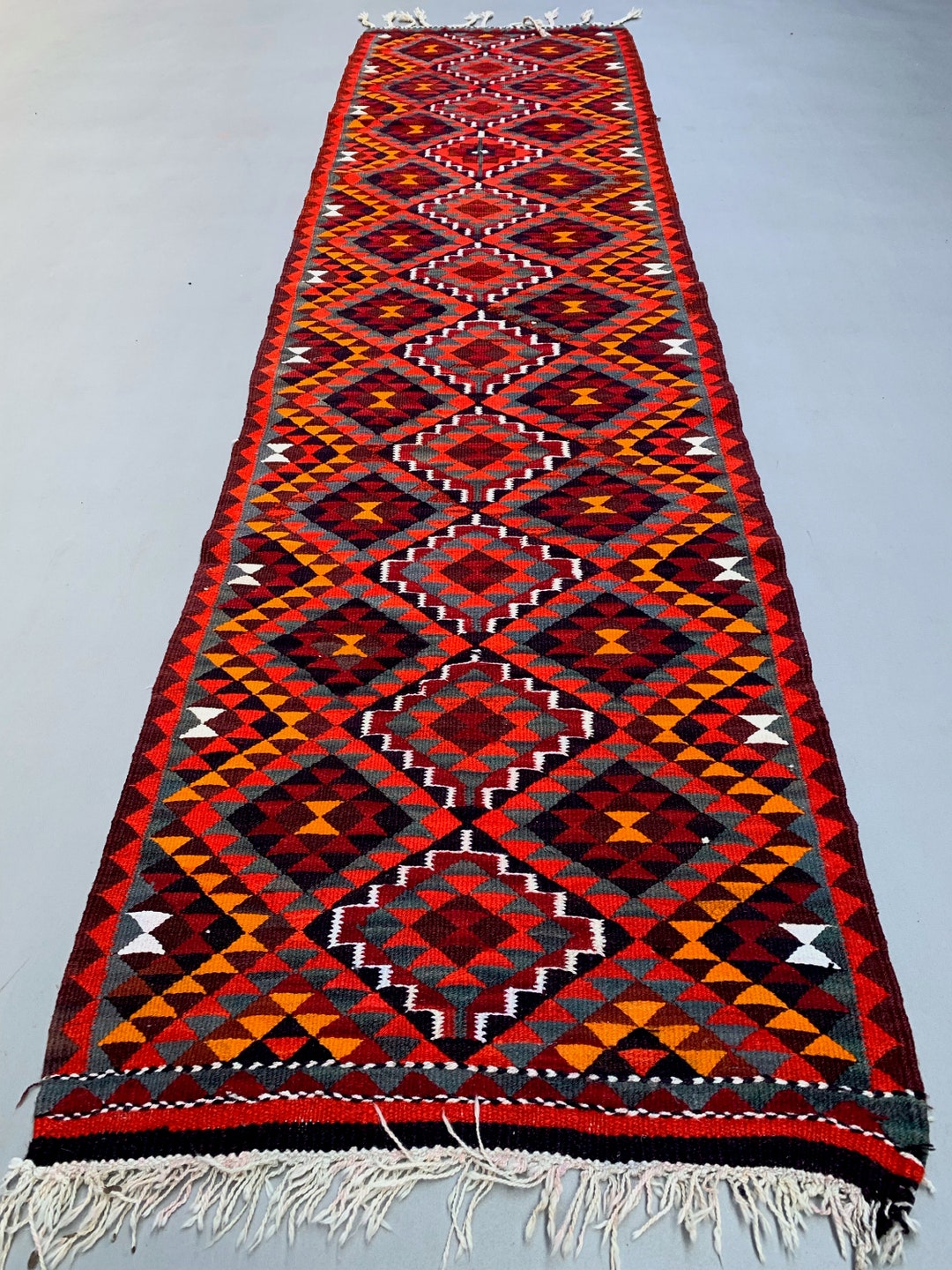 Old Turkish Kilim Runner 345x90 Cm, Vintage Kelim Rug, Long and Narrow ...