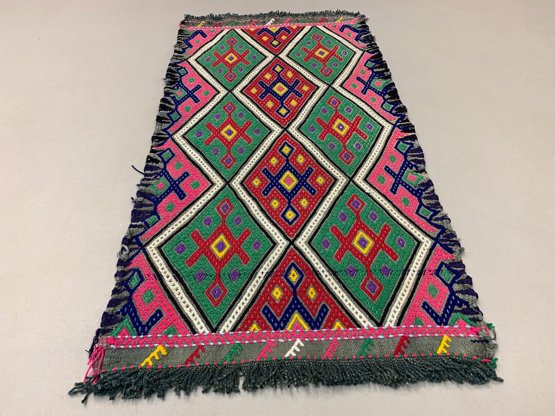 Vintage Turkish Mini Kilim 83x42 Cm Shabby Wool Small Kelim Rug Pink ...