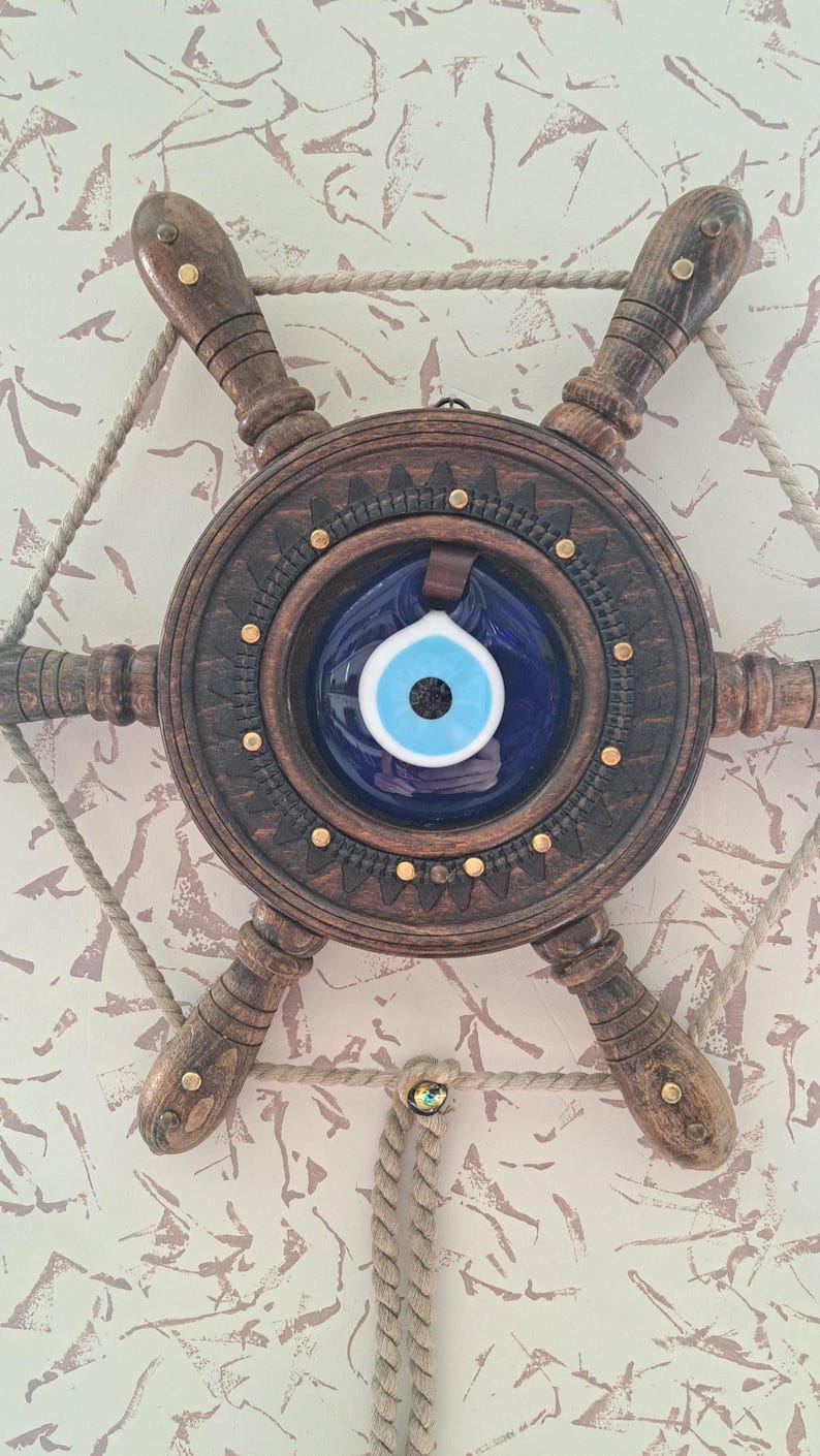 Handmade Evil Eye Bead With Glass Inside Wood :wall Decoration,vintage ...